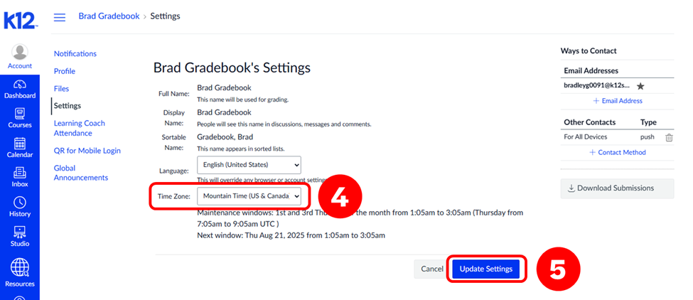 K12 School (OLS) Update Your Time Zone Settings