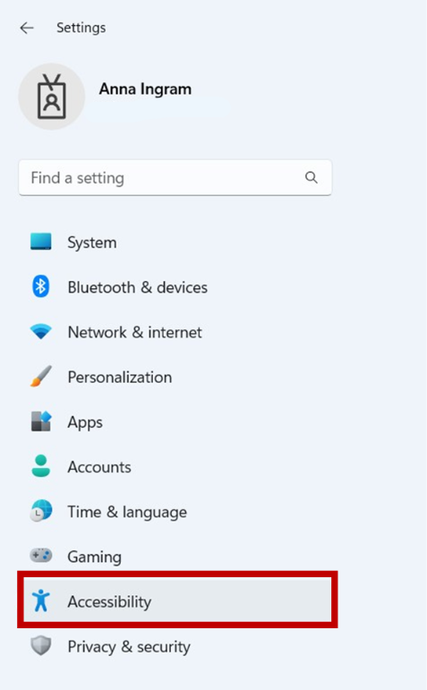 Accessibility Settings On Windows Computer